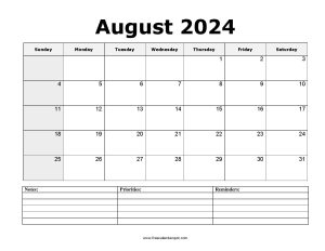 Free August 2024 Calendar Printable | PDF, Word