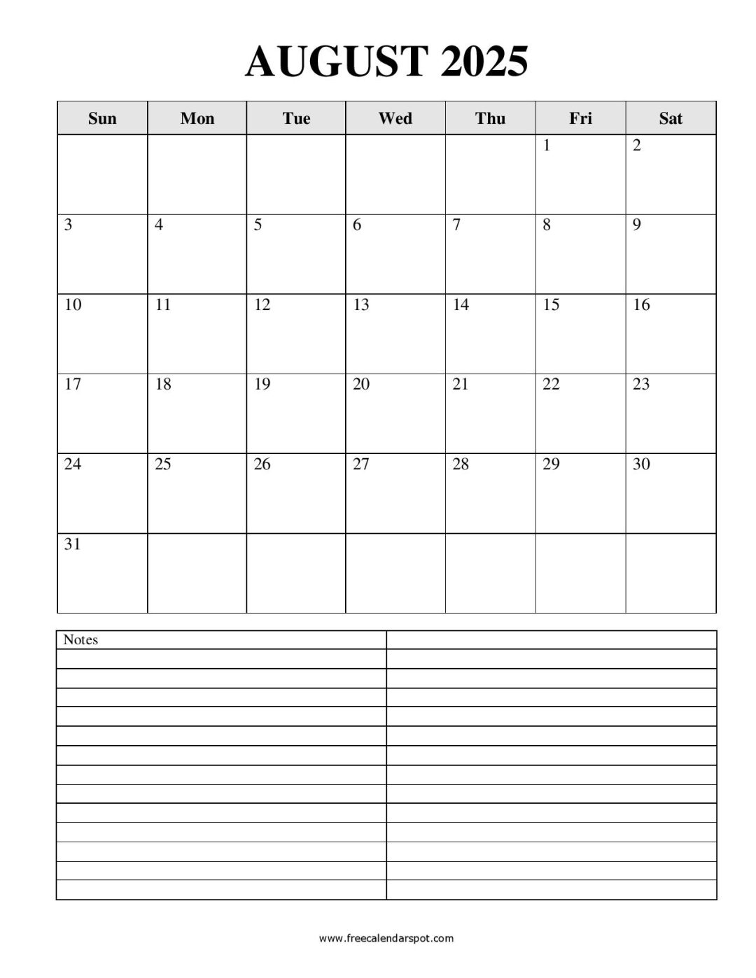 Free August 2025 Calendar Printable | PDF, Word