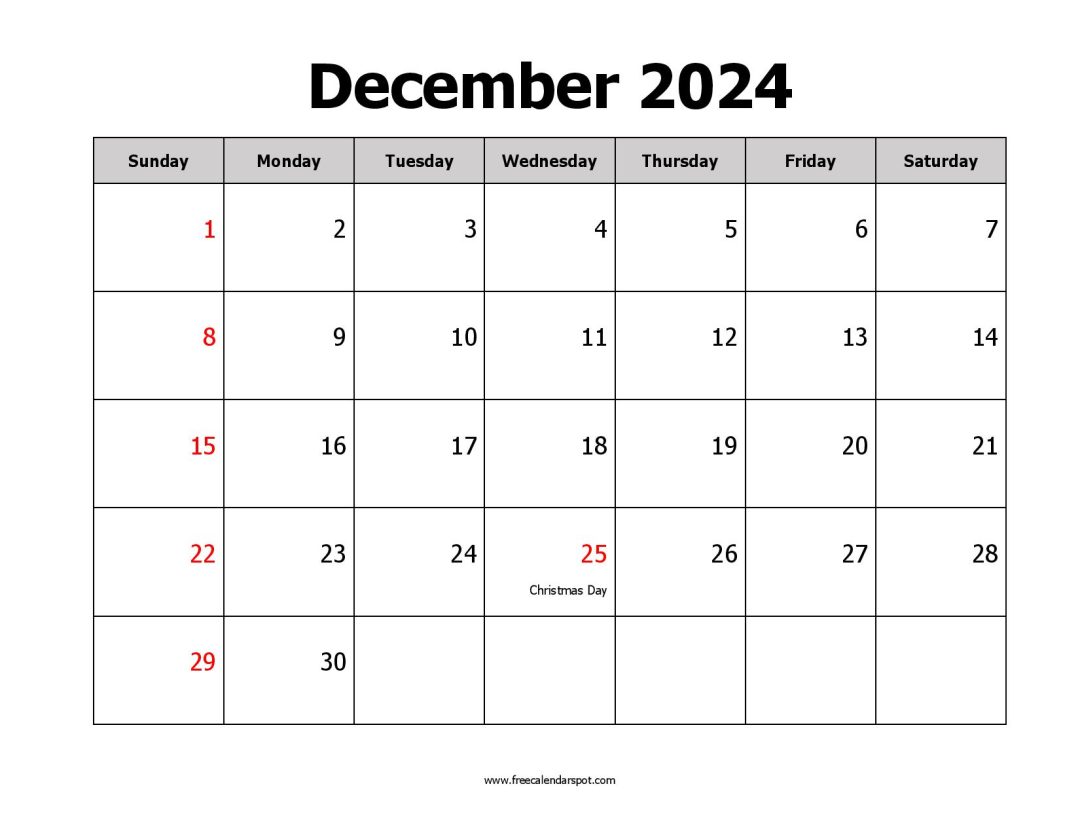 Free December 2024 Calendar Printable | PDF, Word