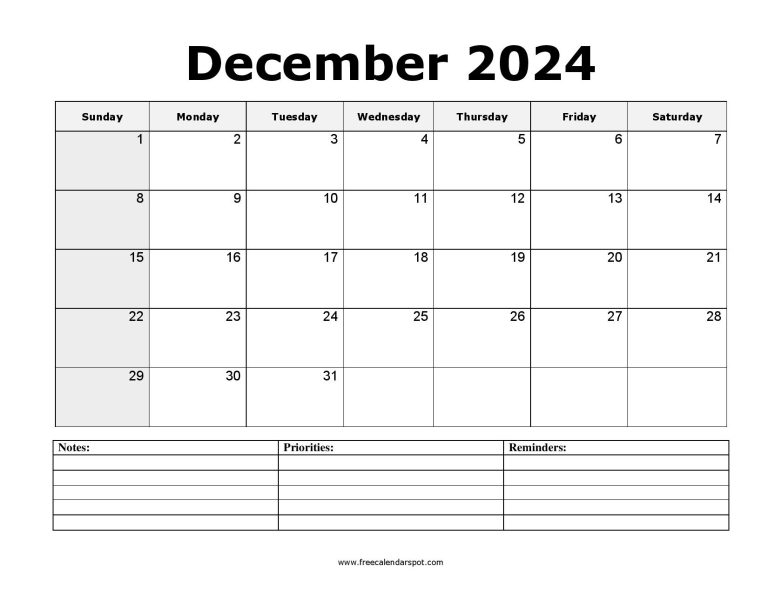 Free December 2024 Calendar Printable | PDF, Word