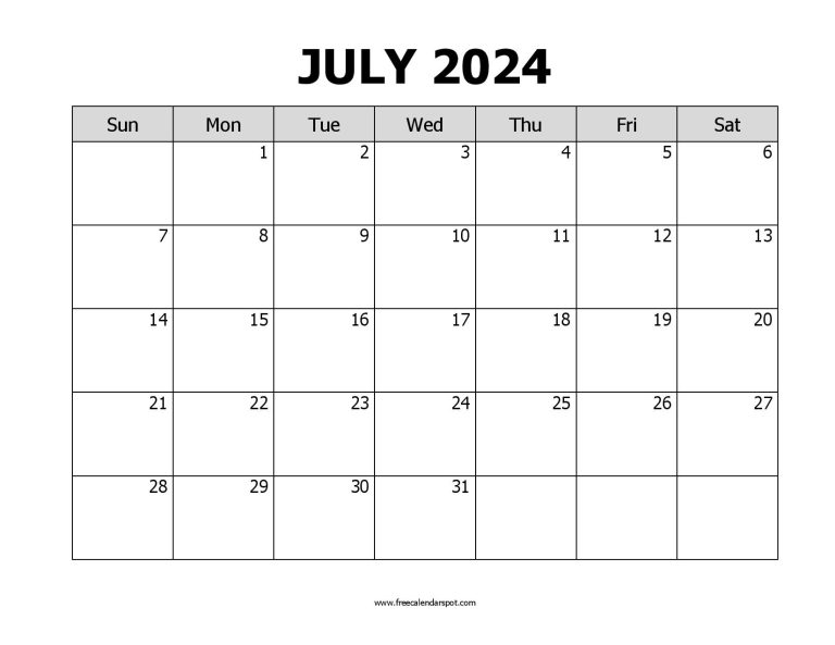 Free July 2024 Calendar Printable | PDF, Word