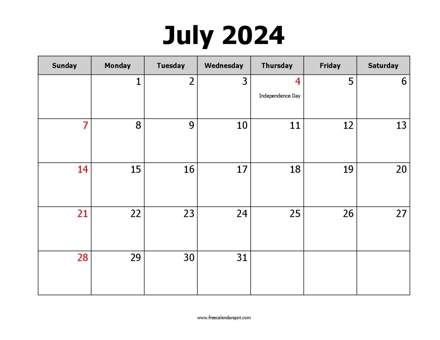 Free July 2024 Calendar Printable | PDF, Word