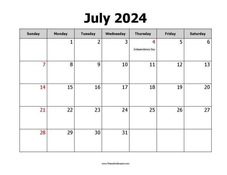 Free July 2024 Calendar Printable | PDF, Word