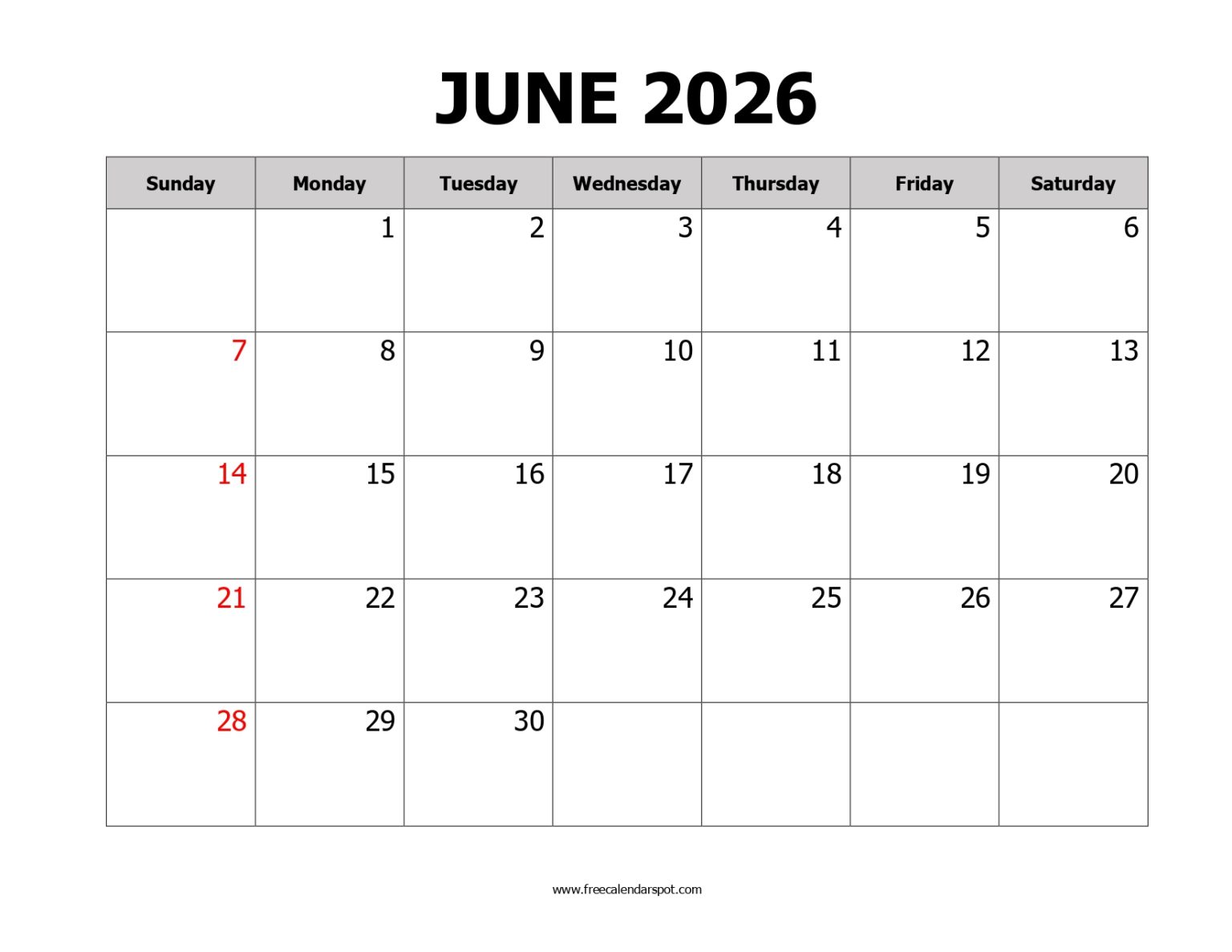 Free June 2026 Calendar Printable | PDF, Word