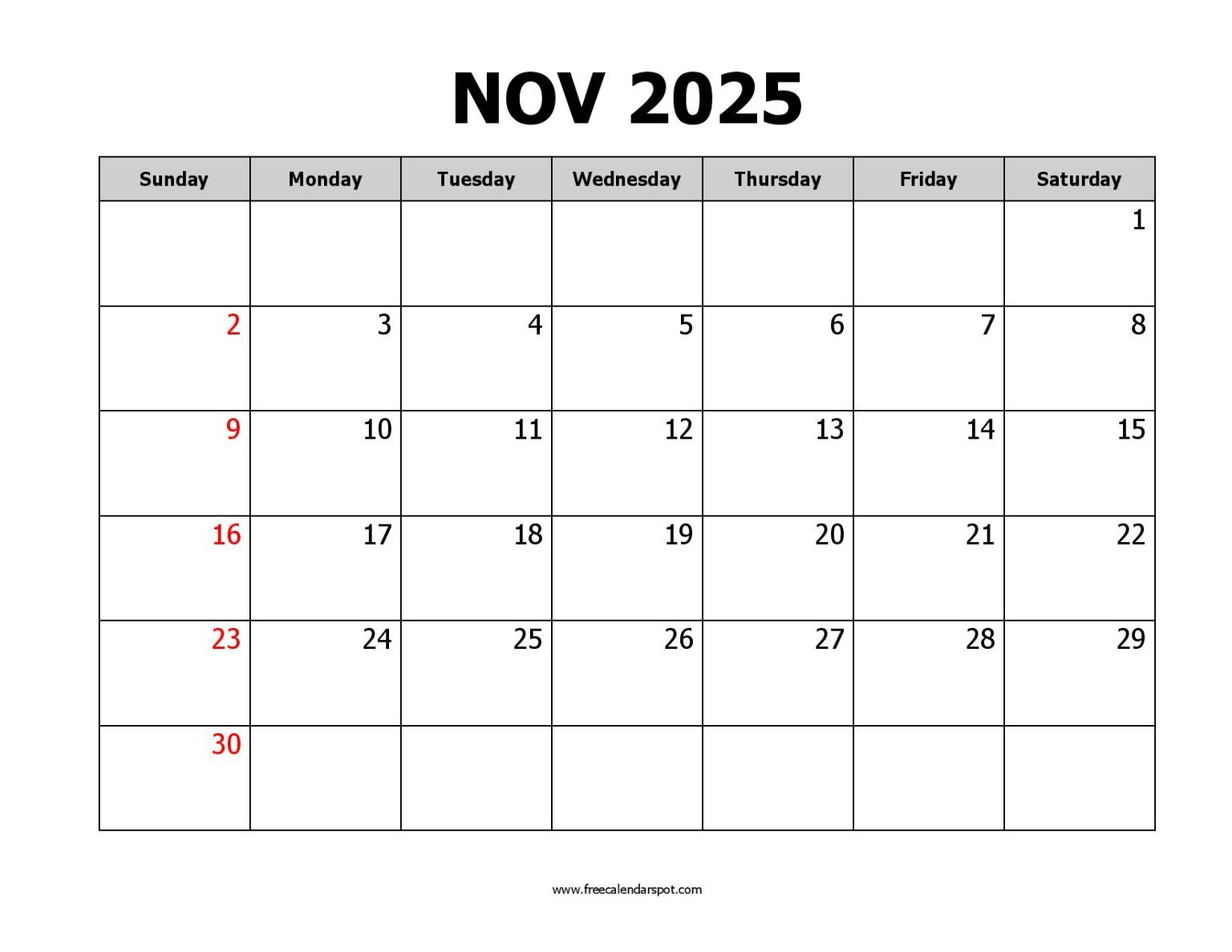 Free November 2025 Calendar Printable | PDF, Word