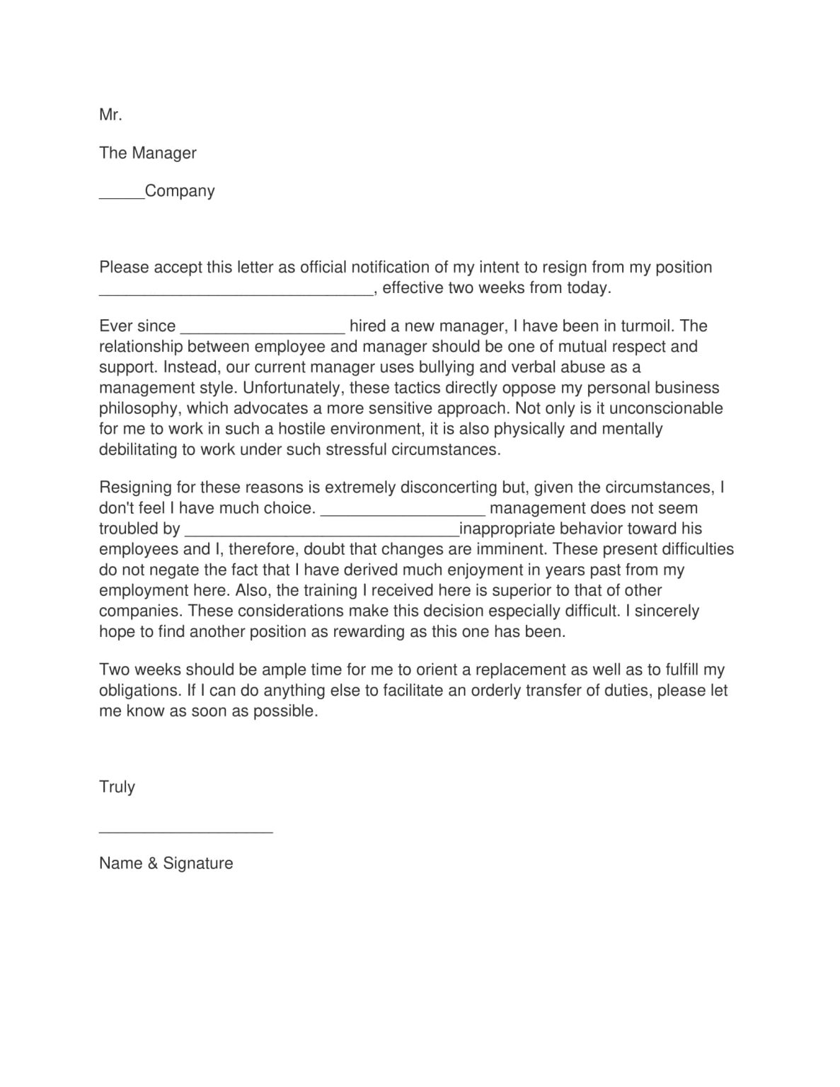 Two Week Notice Letter Templates | 5+ Resignation Letters