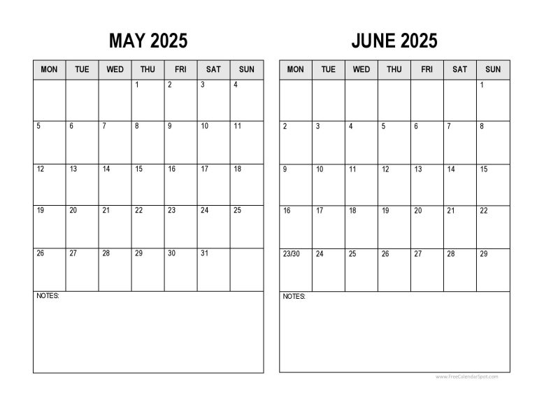 May and June 2025 Calendars | Printable Two-Months