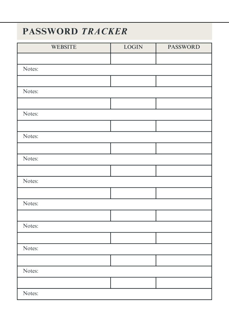 Free Password List Template (Excel & Word)