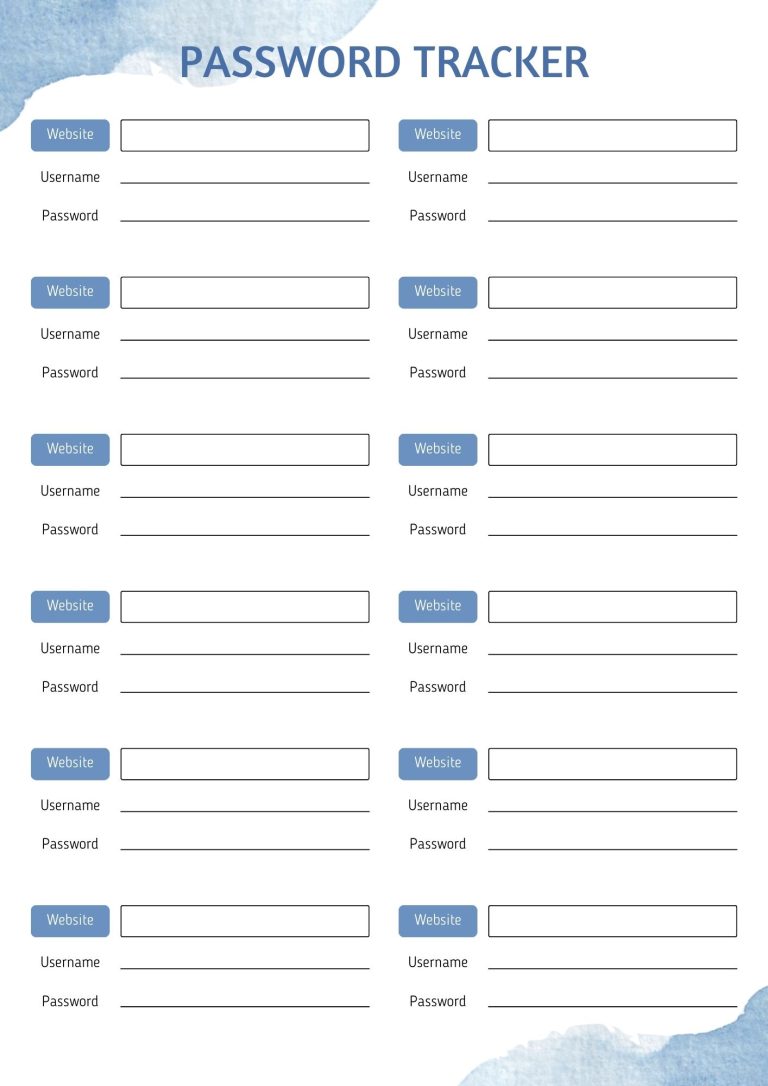 Free Password List Template (Excel & Word)