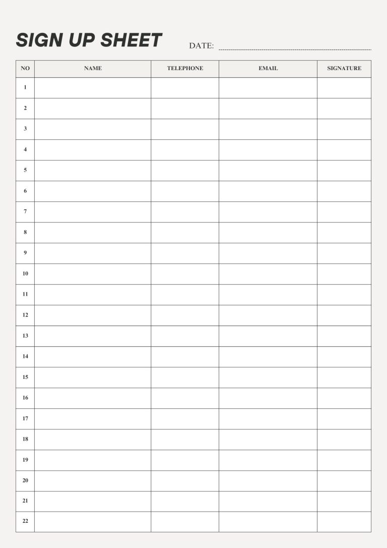 Editable Signup Sheet Template for Events in Word