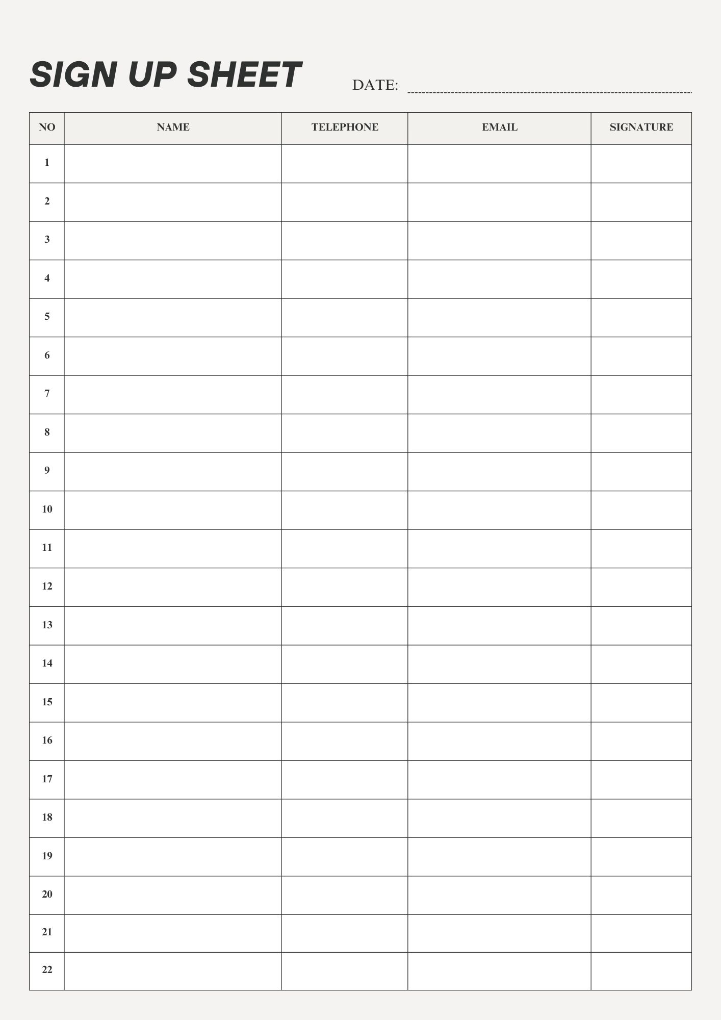 Editable Signup Sheet Template for Events in Word